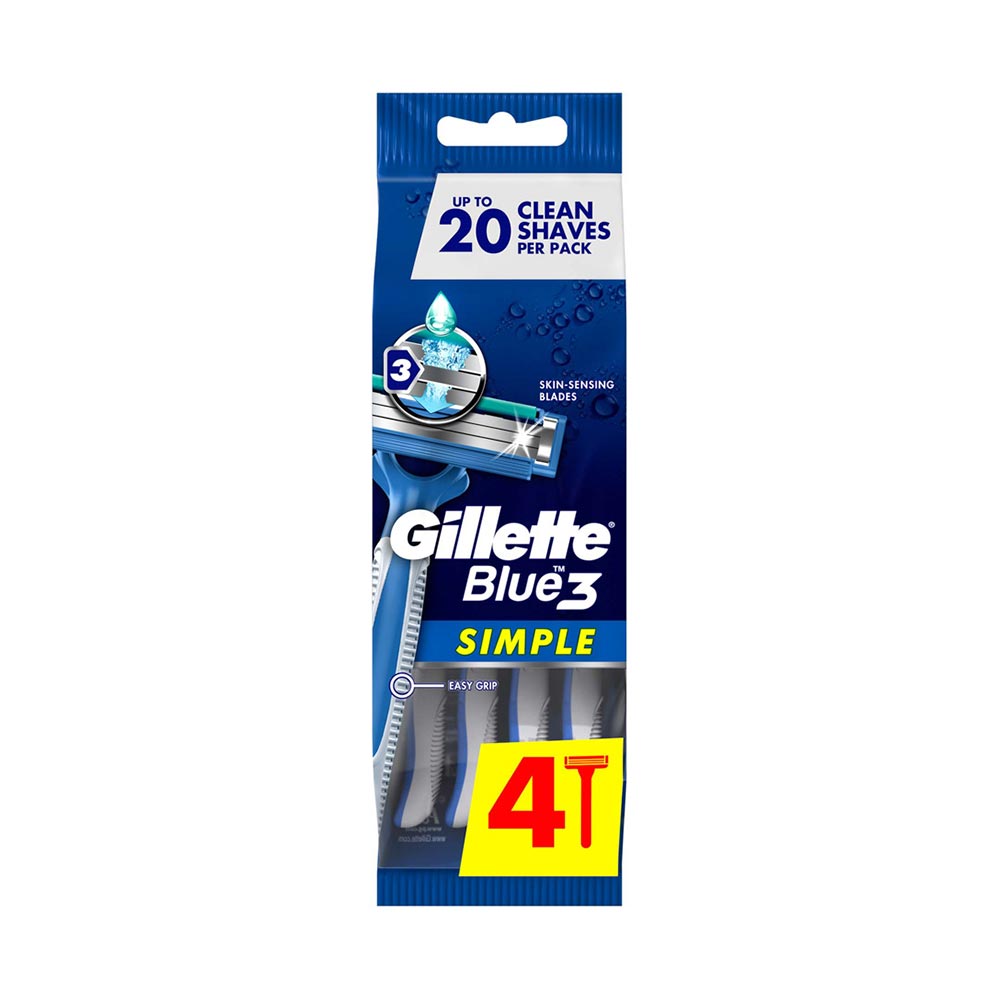 GILLETTE BLUE SIMPLE 3 DISPOSABLE RAZOR 4'S 30197-MEDILIFE PHARMACY-UAE